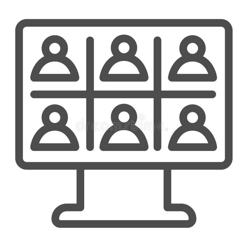 Monitor Screen with Team Conference Line Icon, Remote Work Concept ...