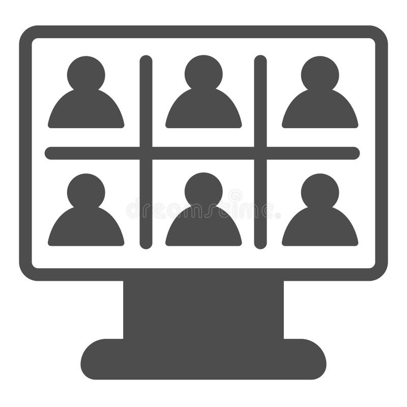 Monitor Screen with Team Conference Solid Icon, Remote Work Concept ...