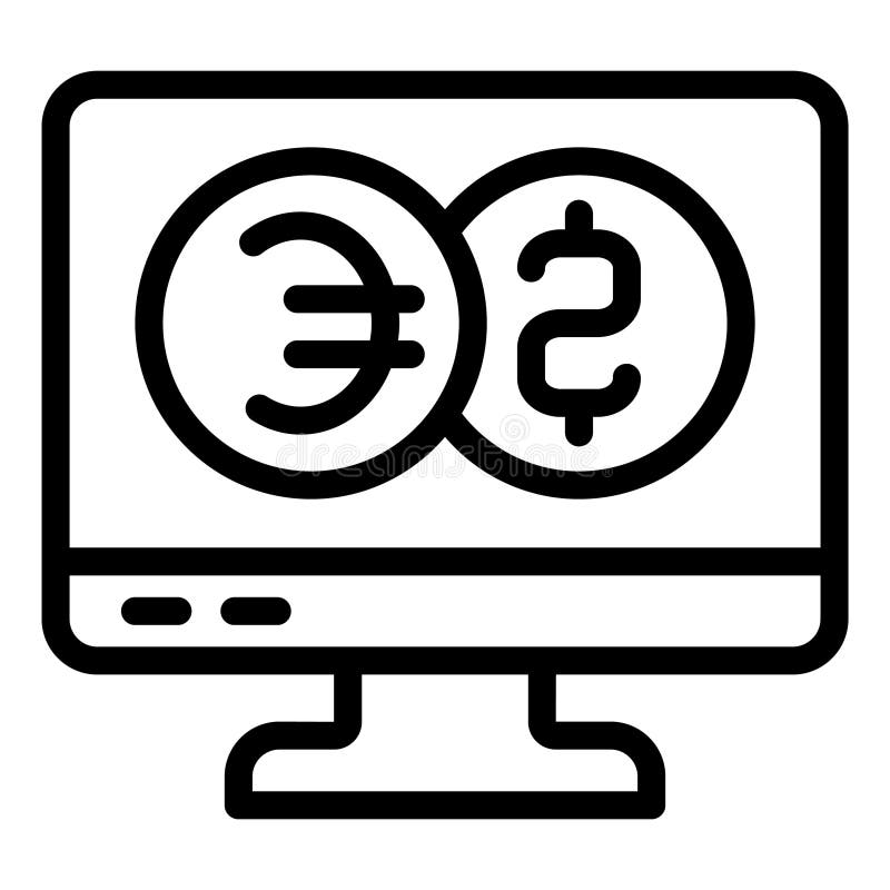 Monitor Screen with Two Coins Line Icon, Banking Concept. Vector ...