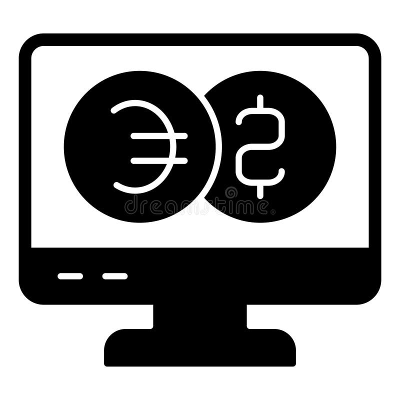 Monitor Screen with Two Coins Solid Icon, Banking Concept. Vector ...