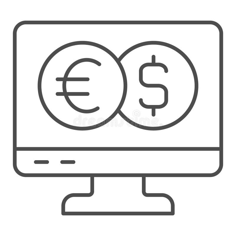 Monitor Screen with Two Coins Thin Line Icon, Banking Concept. Vector ...
