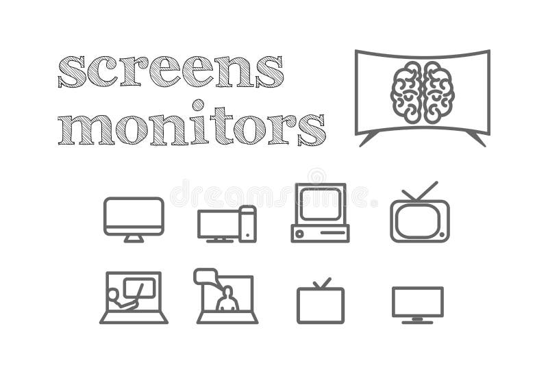 Monitor, Screen Line Icon Set with Digital Devices, Computer, TV Stock ...
