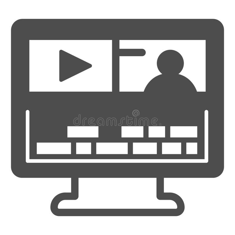 Monitor Screen with Video Editing Program Solid Icon, Osint Analytics Concept. Vector Graphics ...
