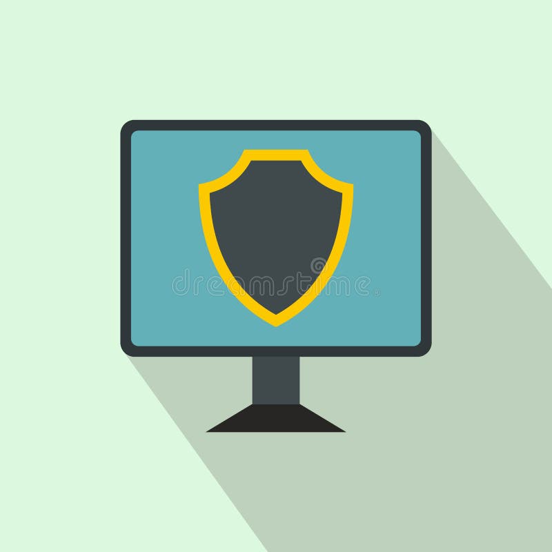 Monitor with Security Shield on the Screen Icon Stock Vector ...