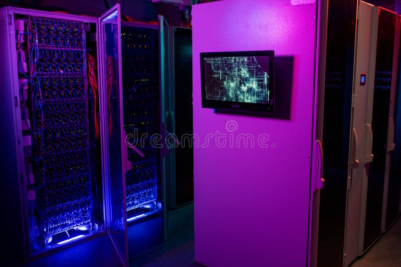 Monitor on Server Rack Cabinet in Data Center Stock Photo - Image of ...