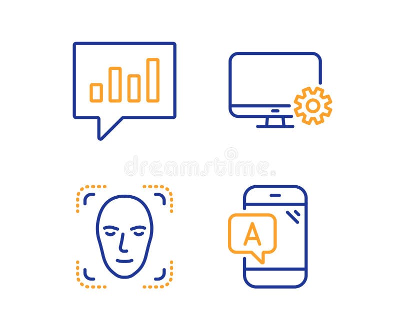 Monitor Settings, Face Detection and Analytical Chat Icons Set. Ab ...