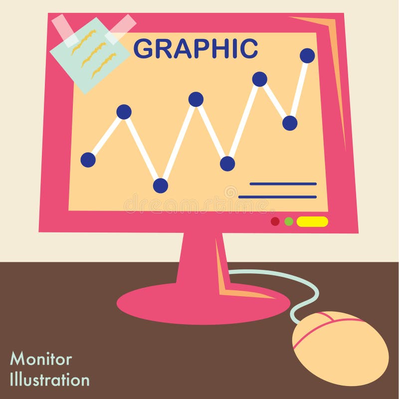 Monitor Showing Graph Results with Mouse. Vector Illustration ...