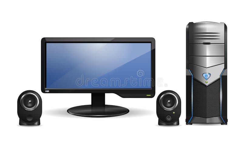 Monitor with Speakers and Computer System Unit Stock Vector ...