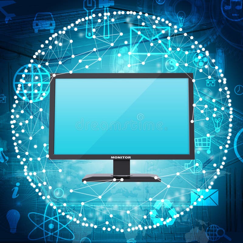 Monitor and Sphere Consisting of Connections Stock Illustration ...