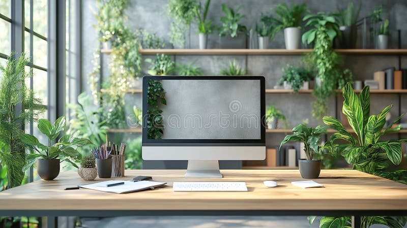 Monitor on a Table Inside the Modern House Stock Illustration ...