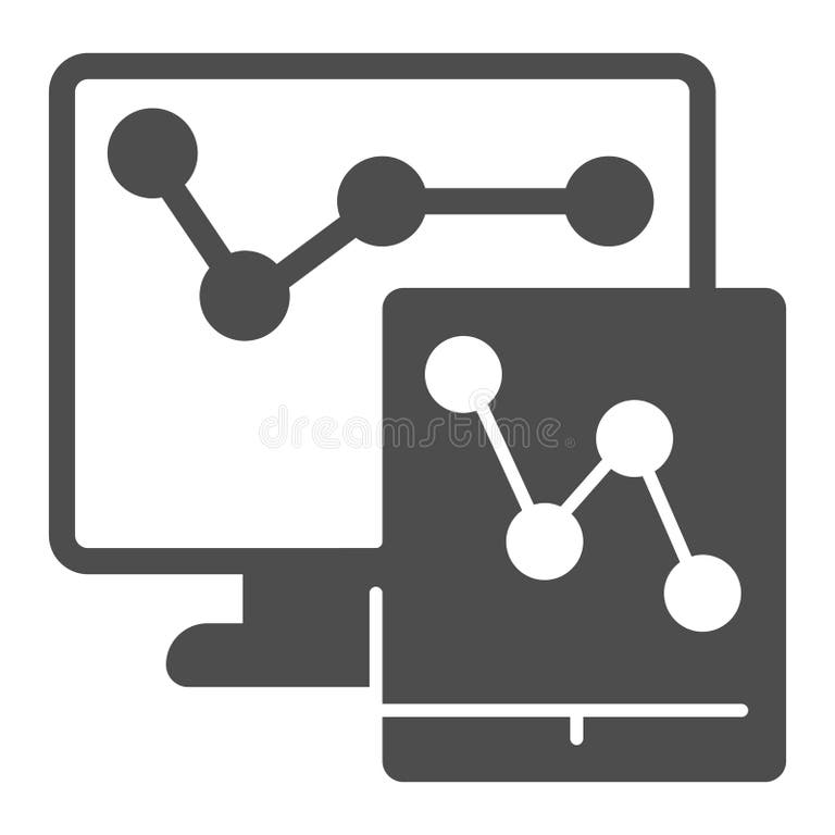 Monitor and Tablet Screen with Chart Solid Icon, Neural Dataset Concept ...