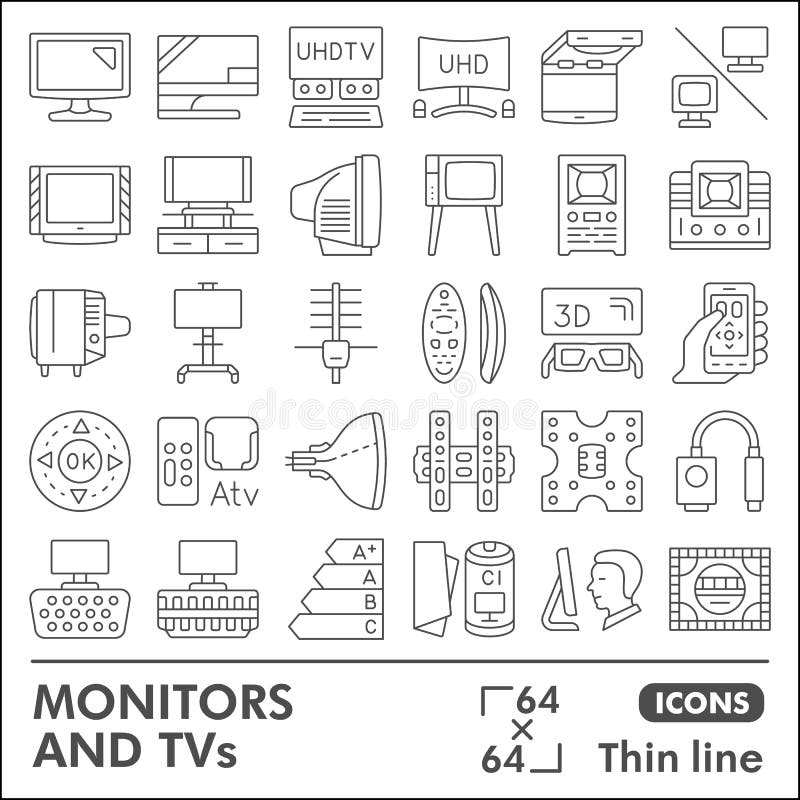 Monitor and Tv Line Icon Set, Tv Accessories Symbols Collection or ...