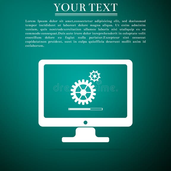 Monitor Update Process with Gearbox Progress and Loading Bar Icon on Green Background. Computer ...