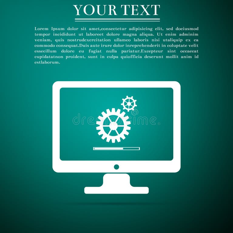 Monitor Update Process with Gearbox Progress and Loading Bar Icon on Green Background. Computer ...