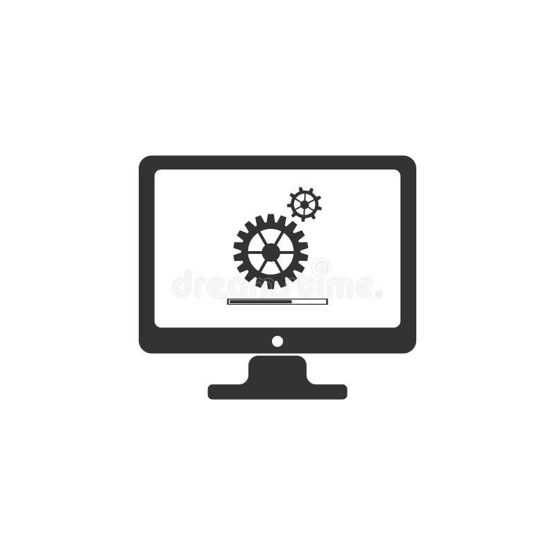 Monitor Update Process with Gearbox Progress and Loading Bar Icon Isolated. Computer Display ...