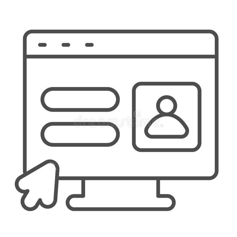 Monitor, User Authorization Window, Cursor Pointer Thin Line Icon, Ui Concept, Avatar Vector ...