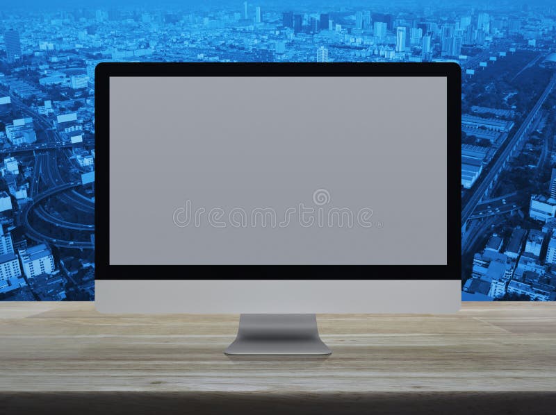 Monitor Van De Desktop De Moderne Computer Met Het Grijze Brede Scherm ...