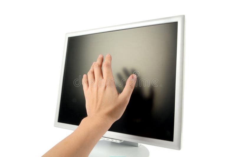Monitor y mano del Lcd foto de archivo. Imagen de vigilancia - 2215938