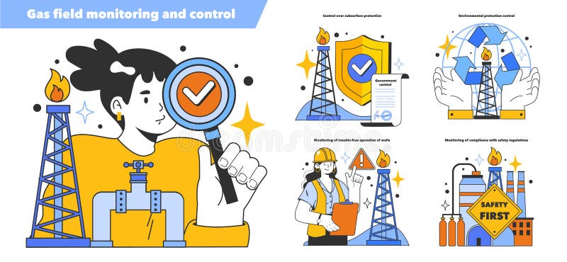 Monitoring and Control in the Development of Gas Fields Set. Stock ...