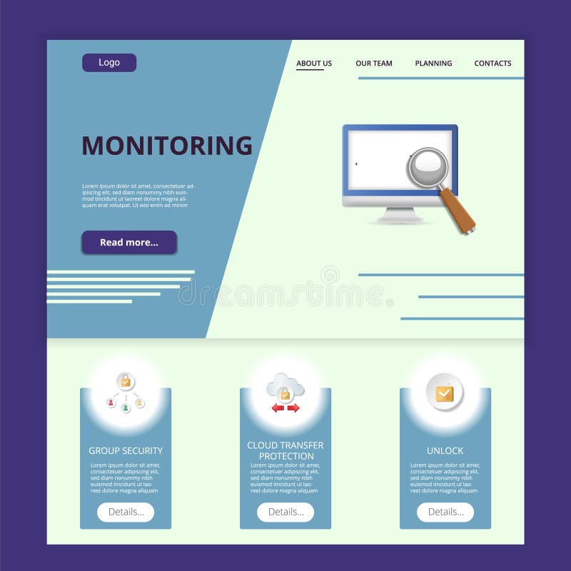 Monitoring Flat Landing Page Website Template. Group Security, Cloud ...