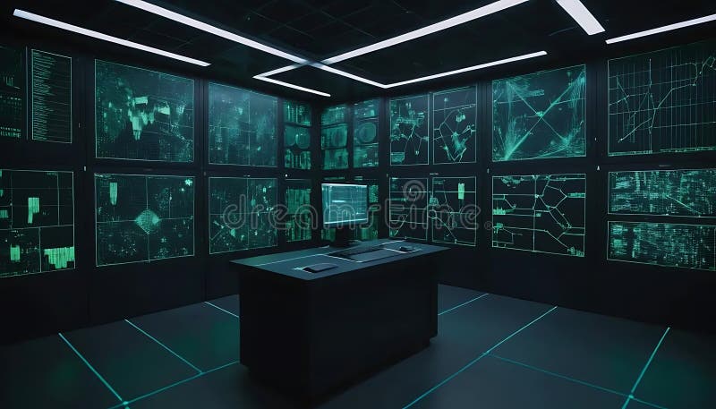 Monitoring Room with Green Screens and Data Display Technology Stock ...