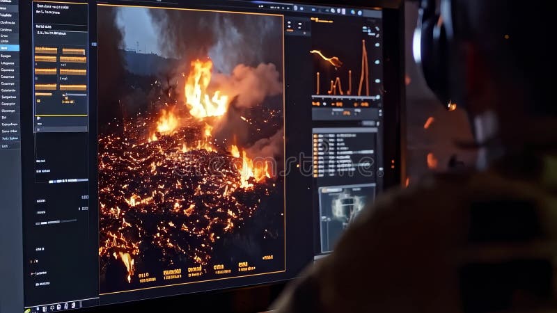 Monitoring Screen Displaying Fire Scene Analysis Data Stock Footage ...