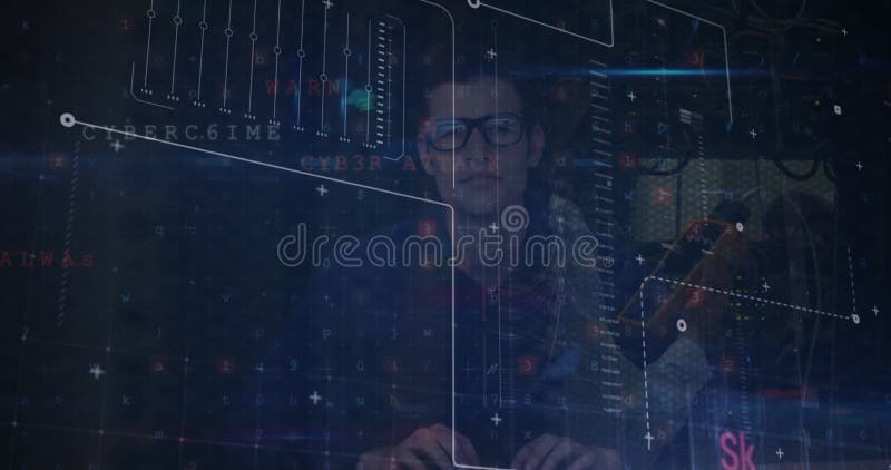 Monitoring it Specialists Wearing Shirts Analyzing Code Overlays in Security Hub, with Server ...