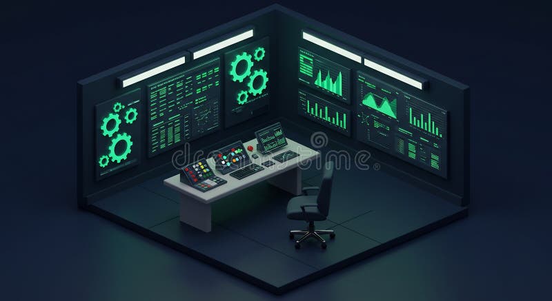 Monitoring Station Interior with Data Displays and Control Panel Stock ...