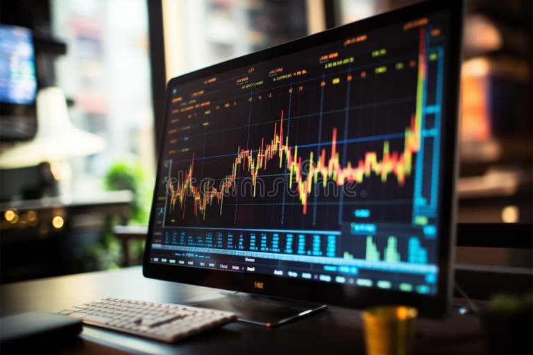 Monitors Close Up Features a High Resolution Business Graph Chart Stock ...