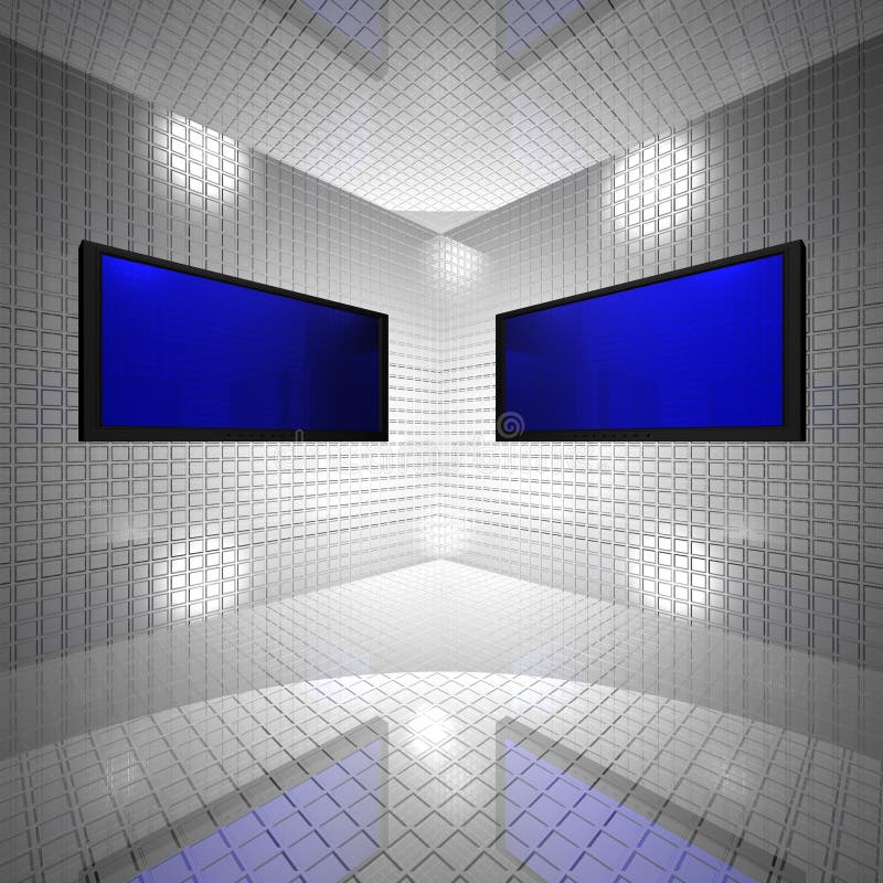 Monitors in grid room stock illustration. Illustration of concept ...