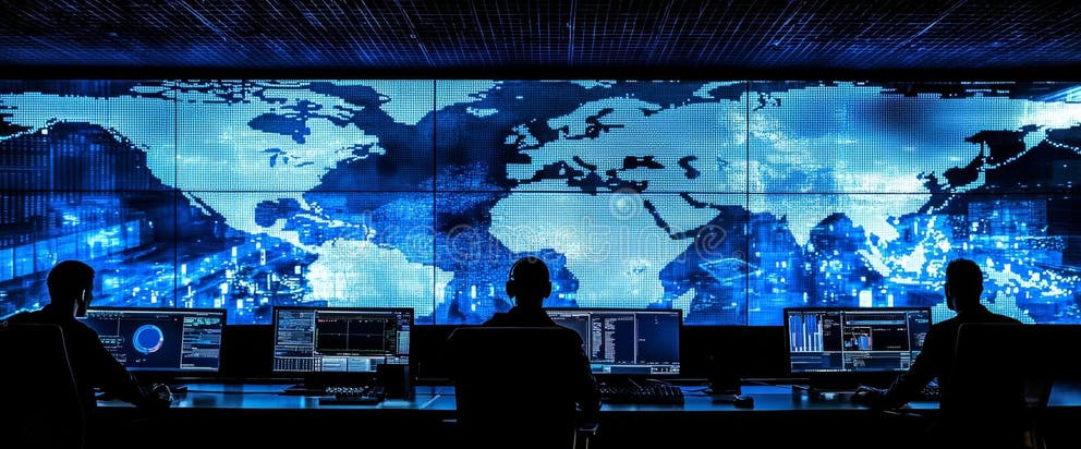 Monitors Monitor Global Operations from High-tech Command Centers Stock ...