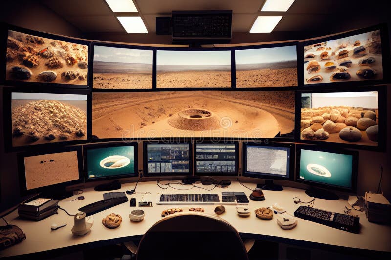 Monitors in Surveillance Room, with Feeds from Different Locations and ...