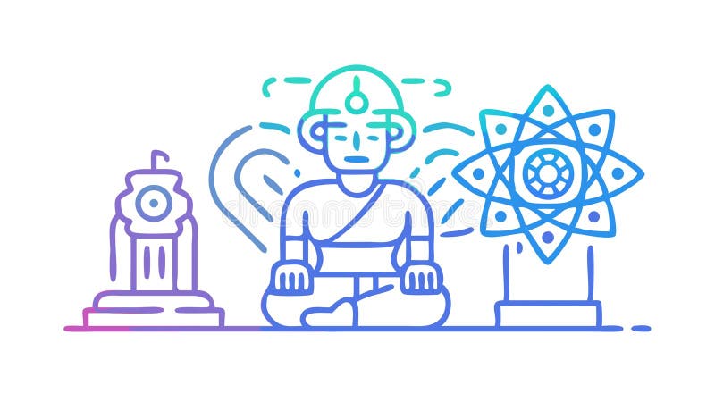 Monk with Atom and Sacred Geometry, Holistic Knowledge, Vector Design ...