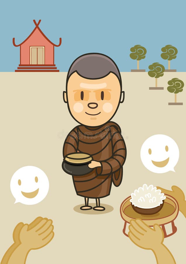 Monk with bowl food stock vector. Illustration of temple - 56141500