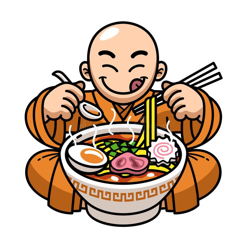 Monk Cute Mascot Japanese Ramen Noodle Stock Vector - Illustration of ...