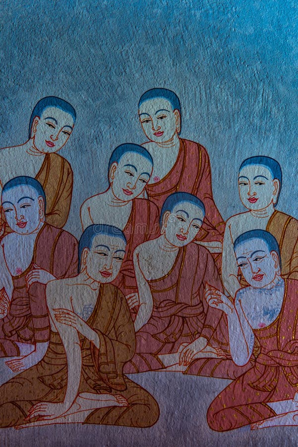 Monk drawing on wall editorial stock photo. Image of oriental - 247750948