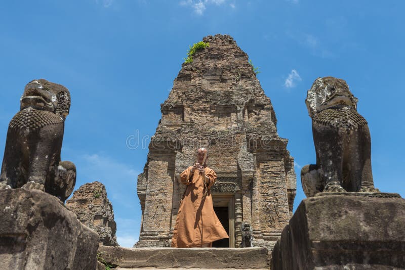 Monk at East Mebon Temple, Angkor Wat Editorial Stock Image - Image of ...