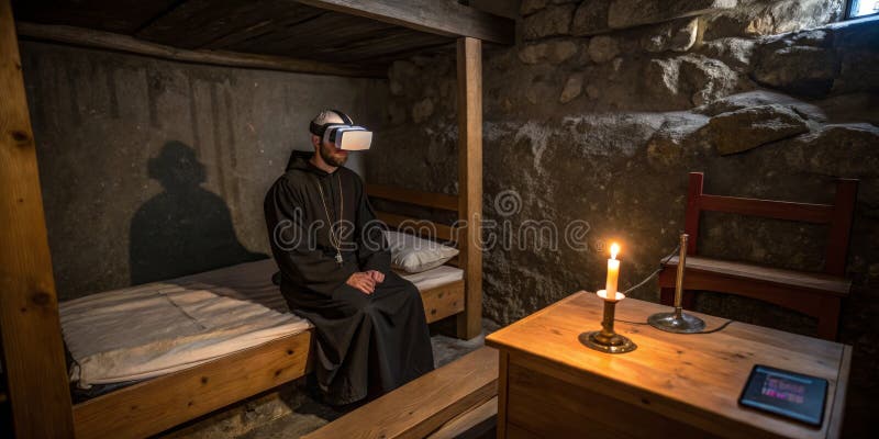 Monk Experiences Virtual Reality in Historic Stone Cell during Modern ...