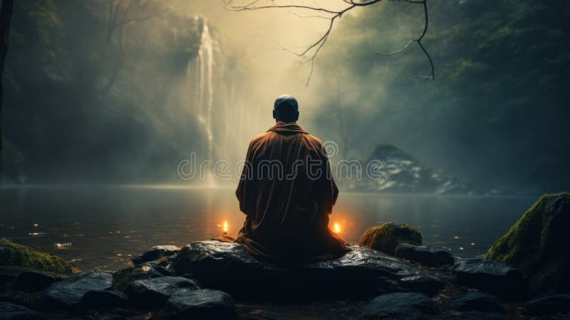 Monk in Forest Meditation stock photo. Image of peace - 308160720