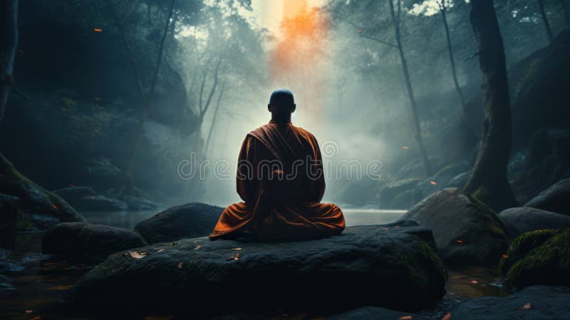Monk in Forest Meditation stock photo. Image of natures - 308162024