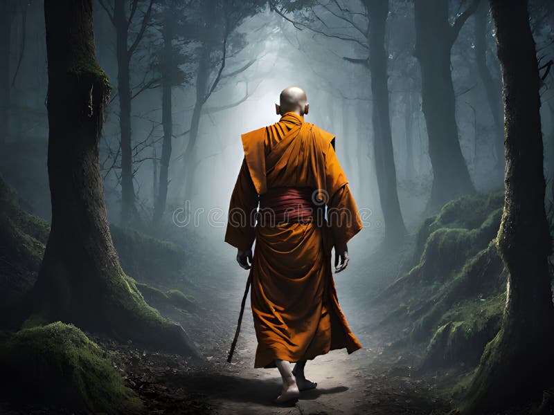 Monk walking in the forest stock illustration. Illustration of religion ...