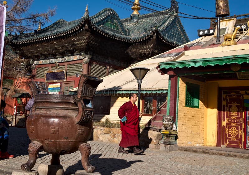 Mongolian Buddhist Monk In A Monastery In Ulaanbaatar Editorial ...