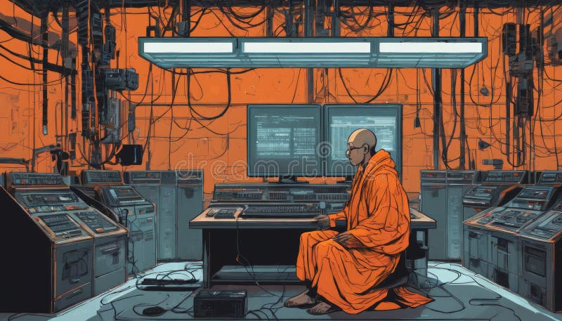 Monk in a High-Tech Laboratory. Generative AI Stock Illustration - Illustration of contrast ...