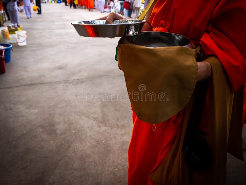 Monk Holding the Lid of Almsbowl Stock Photo - Image of alms, bowl ...