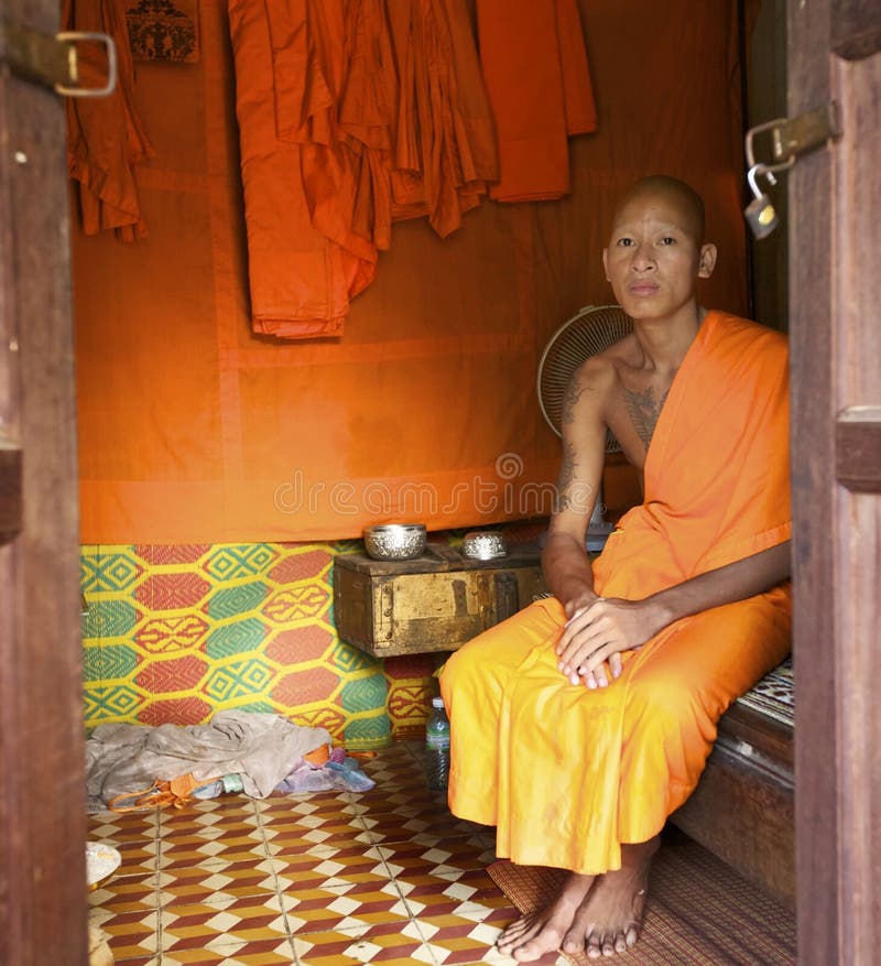 Monk at home in Cambodia editorial stock photo. Image of alone - 23126933