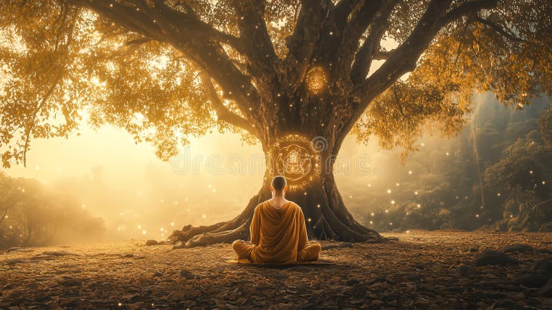 A Monk Meditates Peacefully Under the Bodhi Tree. Generative AI Stock ...