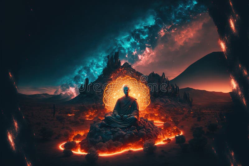 A Monk Meditating in Front of a Chinese Temple. Generative AI Stock ... A Monk Meditating in Front of a Chinese Temple. Generative AI Stock ...