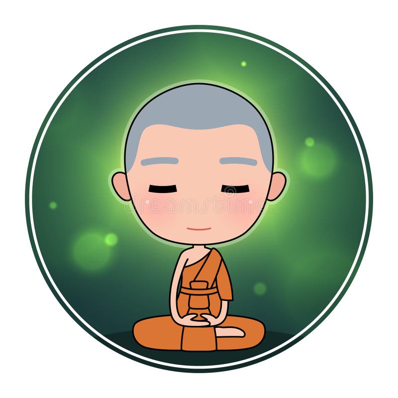Monk Meditation in Green Peace Nature with Gold Light Circle. Stock ...