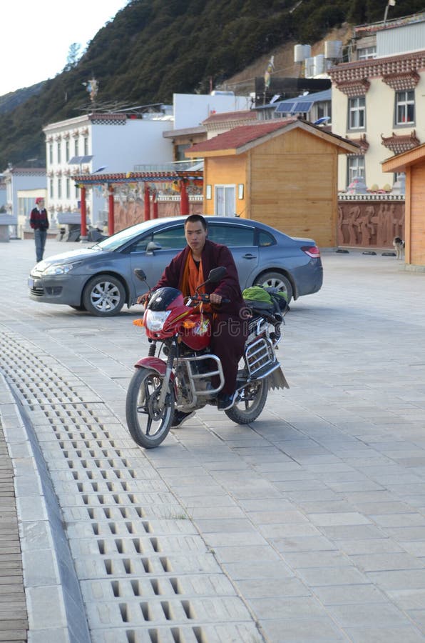 Monk on motorcycle editorial stock photo. Image of people - 32389473