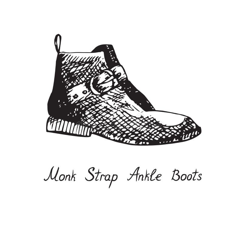 Monk Strap Ankle Boot, Isolated Hand Drawn Outline Doodle, Sketch ...